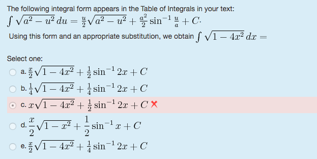 Solved The following integral form appears in the Table of | Chegg.com