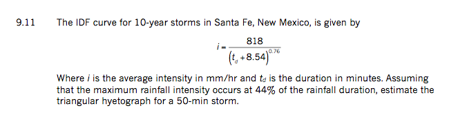 Solved The IDF curve for 10-year storms in Santa Fe, New | Chegg.com
