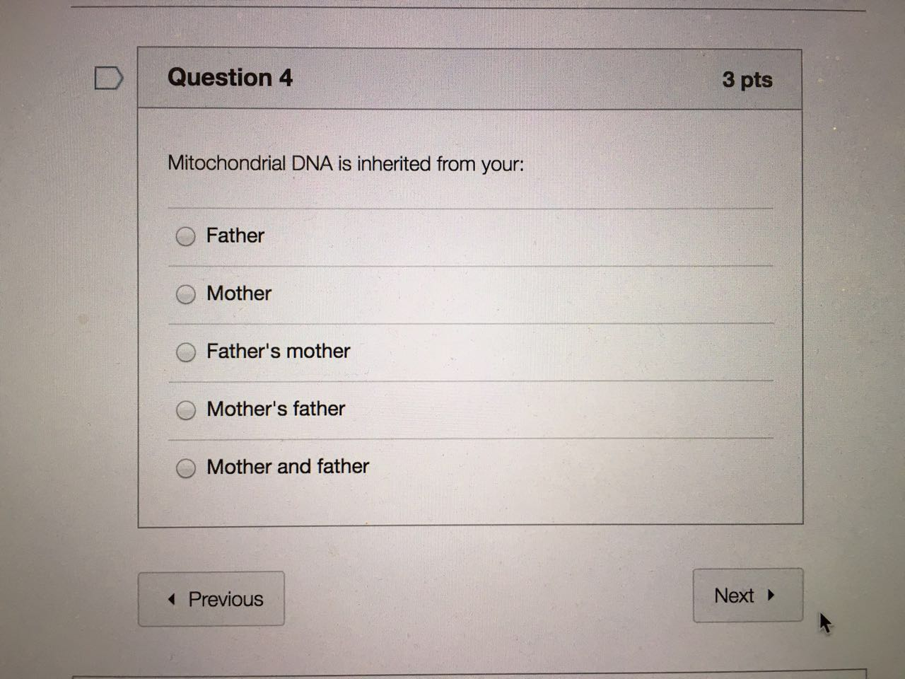 Solved Mitochondrial DNA is inherited from your: Father | Chegg.com