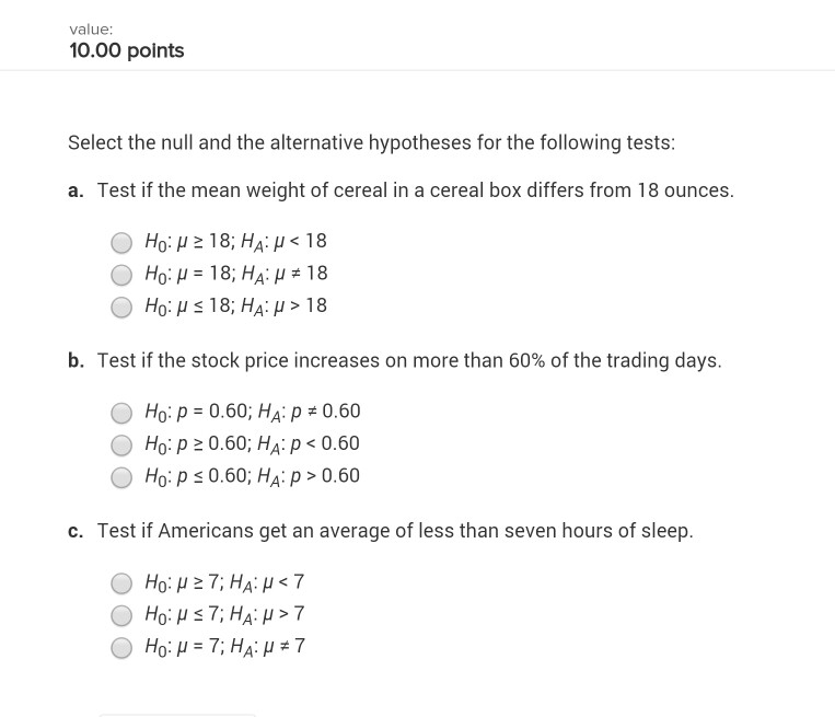 Solved Select the null and the alternative hypotheses for | Chegg.com