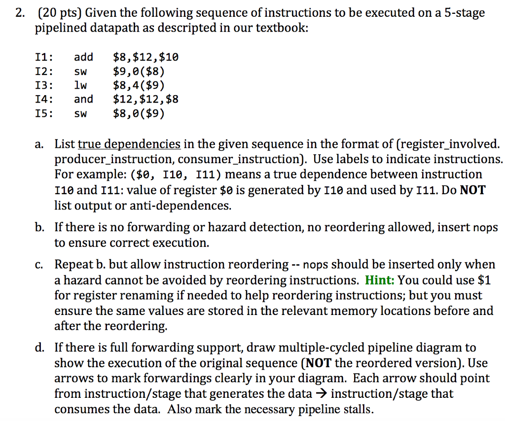 Given the following sequence of instructions to be | Chegg.com