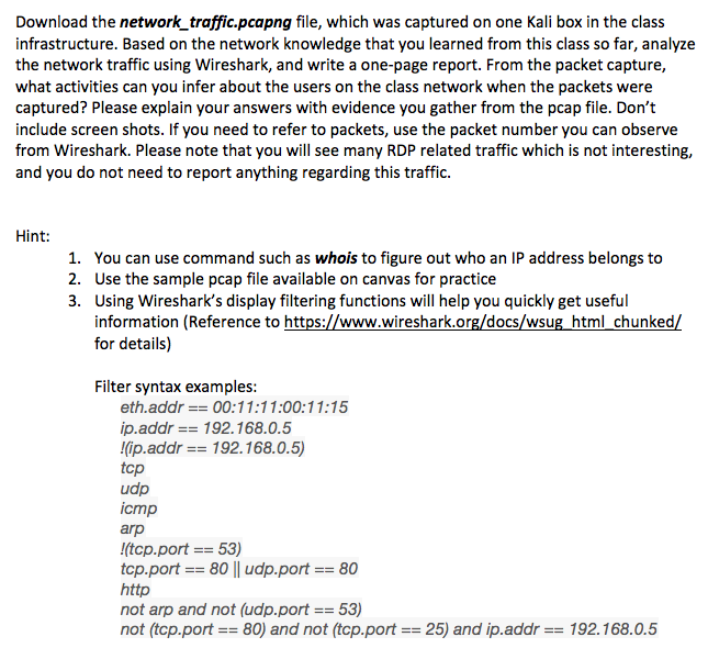 Download the network_traffic.pcapng file, which was | Chegg.com