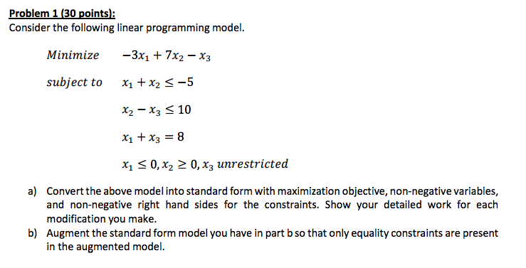 Solved Problem 1130 points: Consider the following linear | Chegg.com