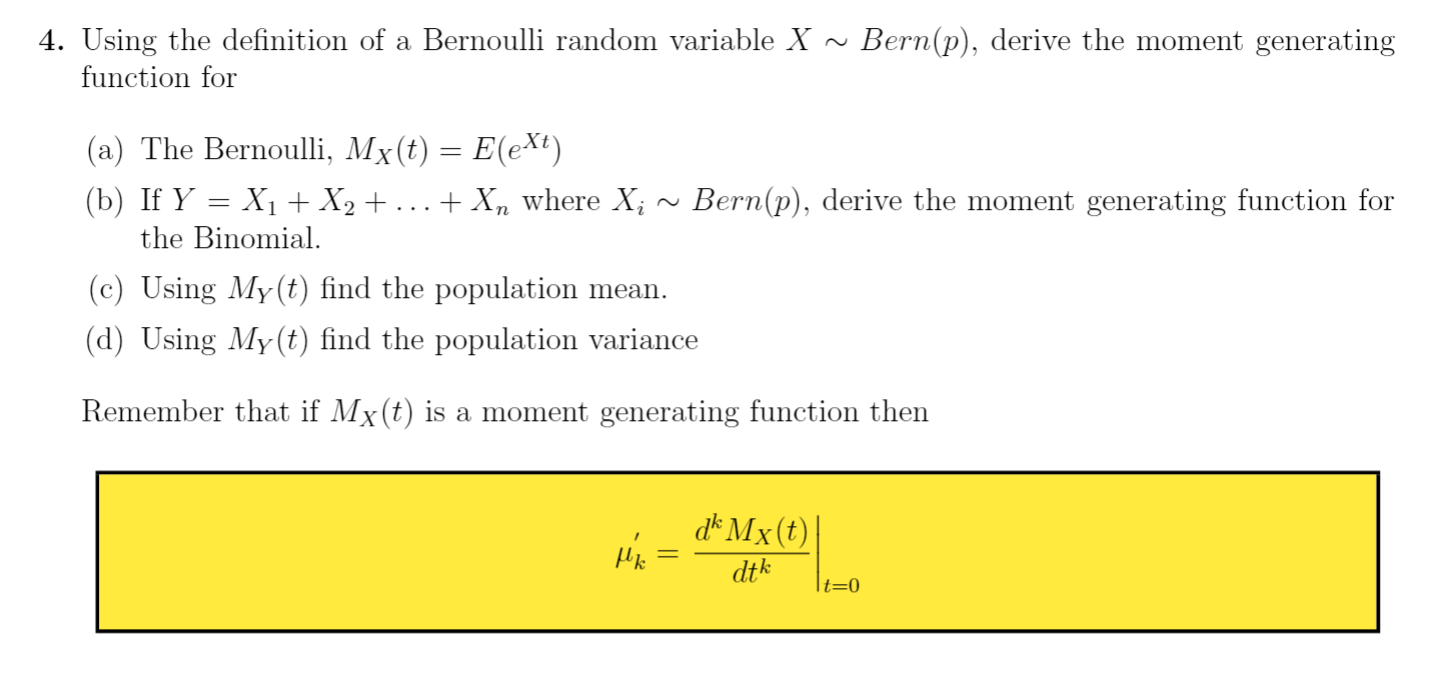 Solved Using the definition of a Bernoulli random variable X | Chegg.com