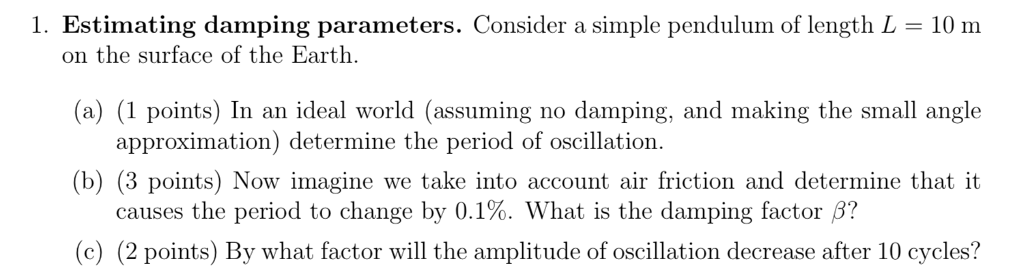 Solved I. Estimating damping parameters. Consider a simple | Chegg.com
