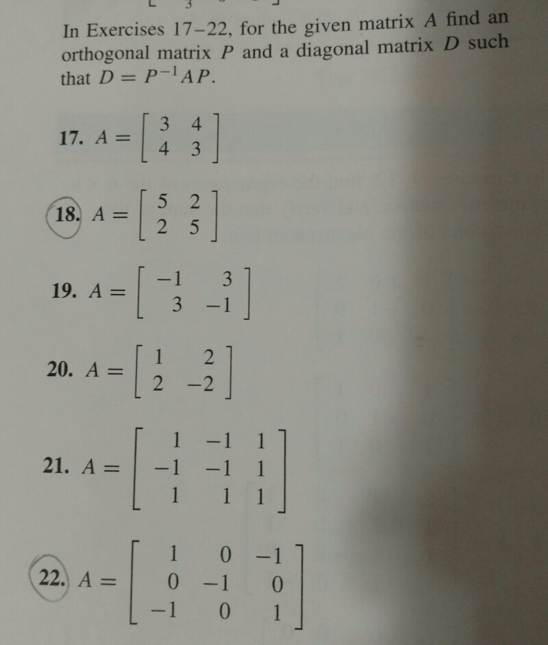 Solved 3 In Exercises 17-22, for the given matrix A find an | Chegg.com