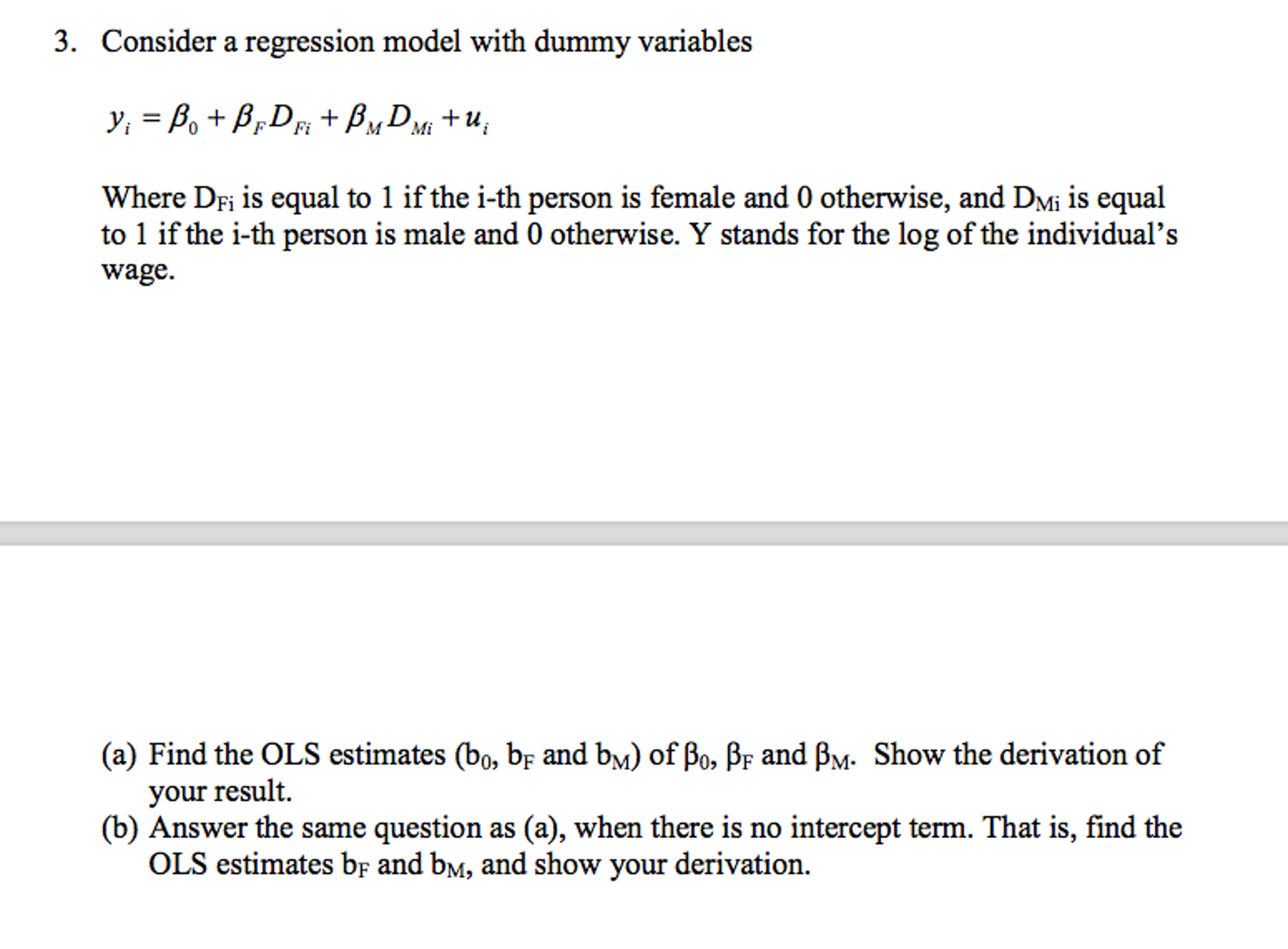 Consider a regression model with dummy variables y_i | Chegg.com