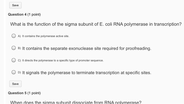 Solved Question 4 What is the function of the sigma subunit | Chegg.com