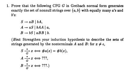 1. Prove that the following CFG G in Greibach normal | Chegg.com