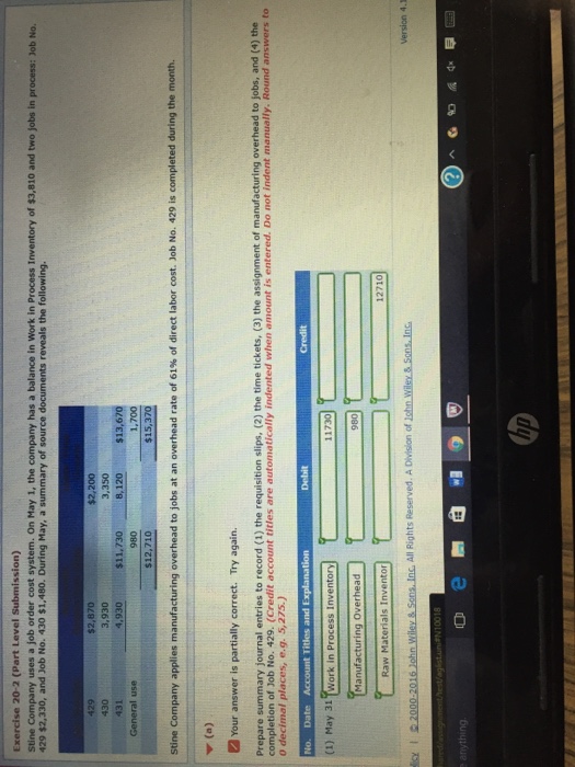 Solved Exercise 20-2 (Part Level Submission) Stine Company | Chegg.com