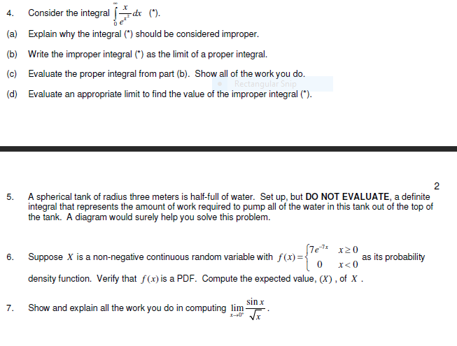 Solved Consider the integral integral_0^infinity x/e^x^2 dx | Chegg.com