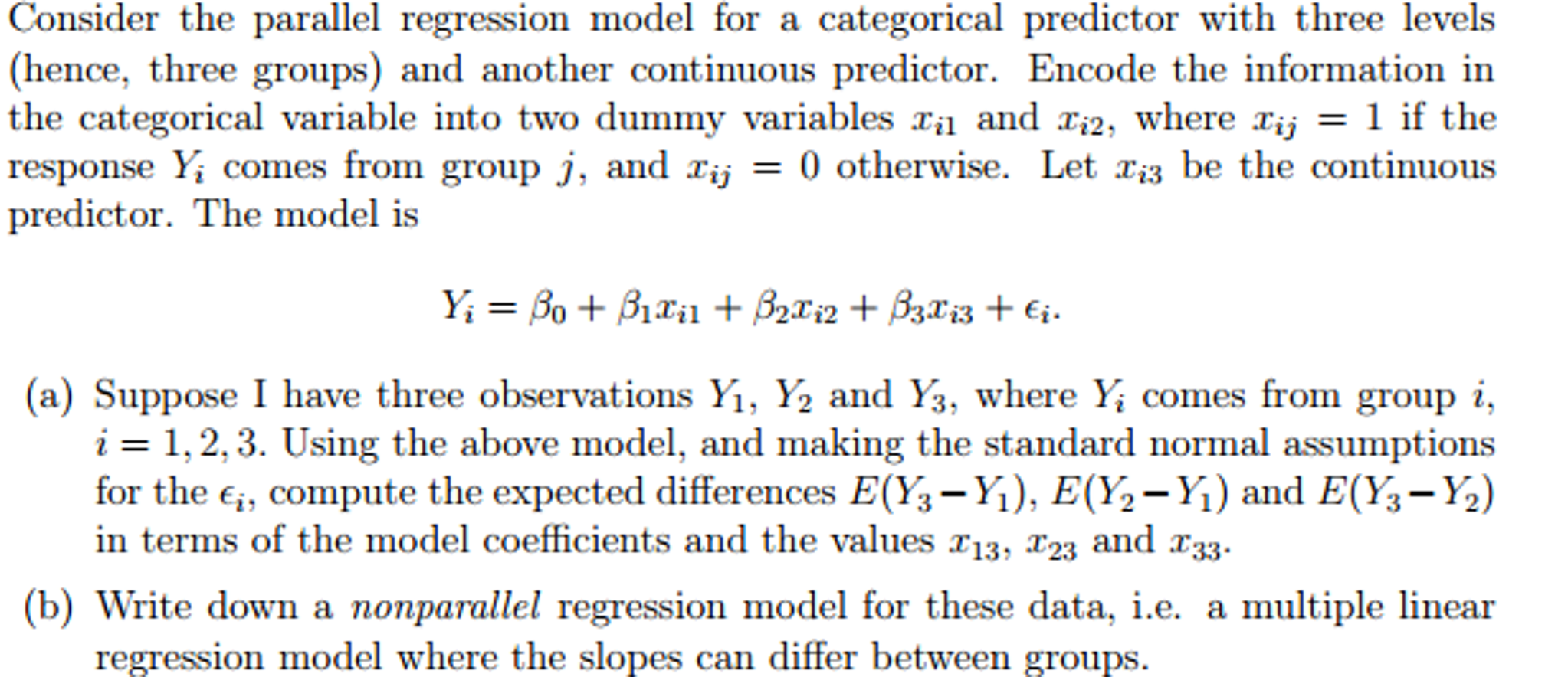 Consider the parallel regression model for a | Chegg.com