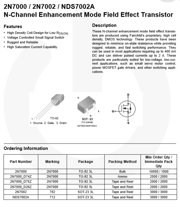 2N7000 2N7002 NDS7002A. N-Channel Enhancement Mode | Chegg.com
