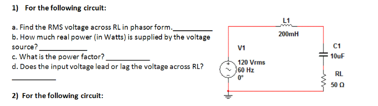 Solved Find the RMS voltage across RL in phasor form. --- | Chegg.com