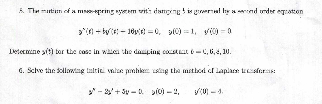 Solved The motion of a mass-spring system with damping b is | Chegg.com