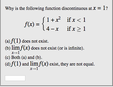 Solved Why is the following function discontinuous at X = 1? | Chegg.com