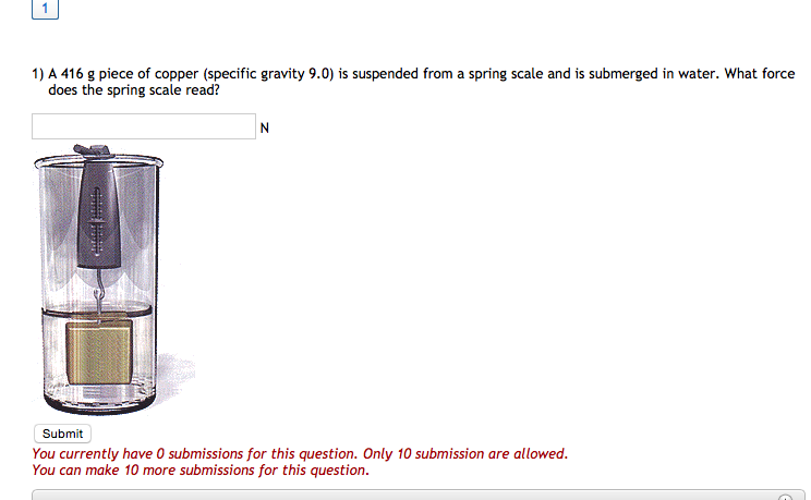 Solved A 416 g piece of copper (specific gravity 9.0) is | Chegg.com