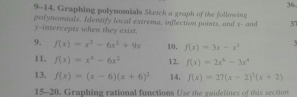Solved 36. 9-14. Graphing polynomials Sketch a graph of the | Chegg.com