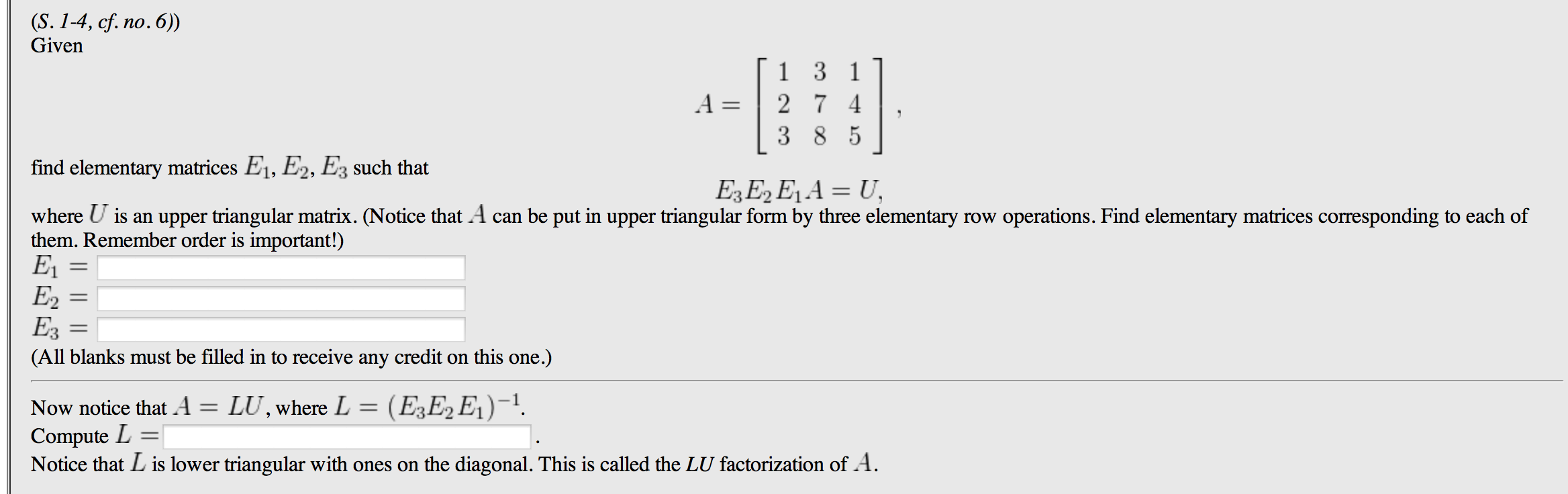 Given find elementary matrices E1, E2, E3 such that | Chegg.com