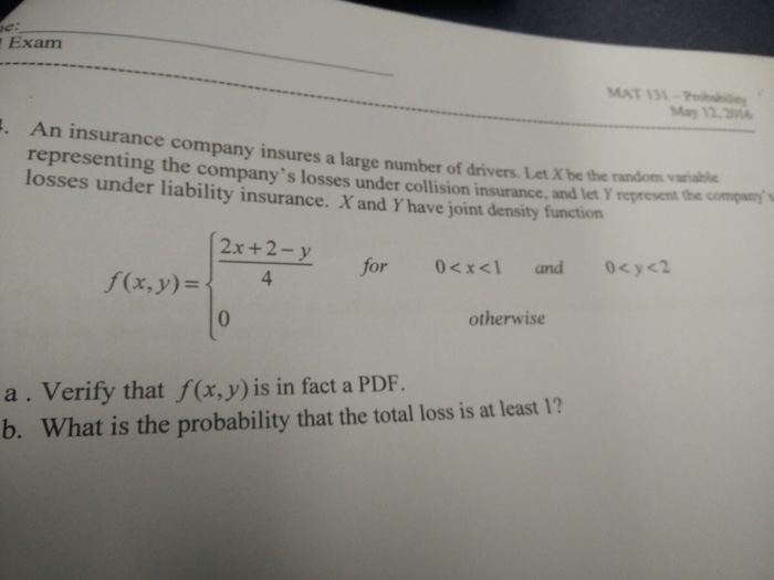 Solved An insurance company insures a large number of drives | Chegg.com