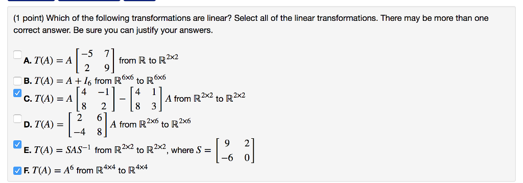 Solved (1 point) Which of the following transformations are | Chegg.com
