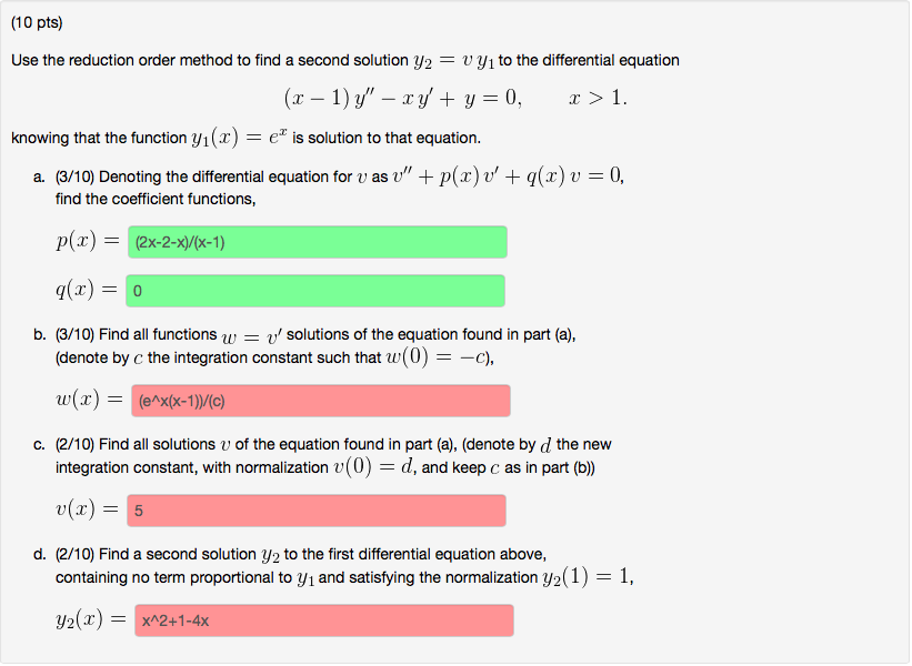 Solved (10 pts) Use the reduction order method to find a | Chegg.com