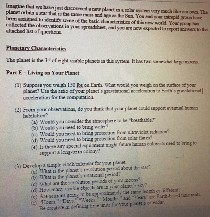 Imagine that we have just discovered a new planet in | Chegg.com