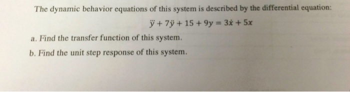 Solved The dynamic behavior equations of this system is | Chegg.com