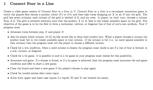 Solved 1 Connect Four in a Line C Program Create a video | Chegg.com