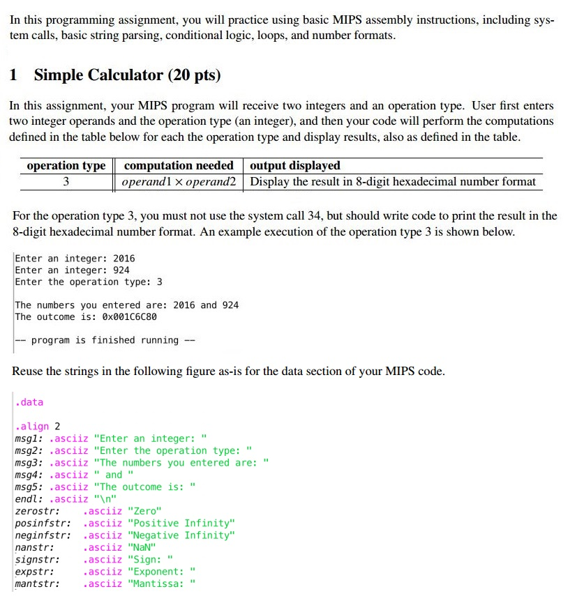 Seeking help with MIPS Assembly Instructions. The | Chegg.com