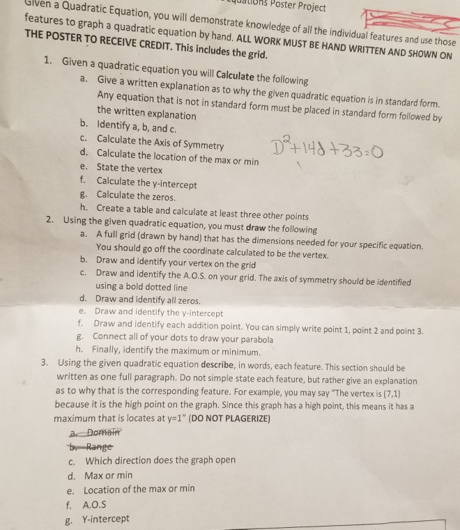 Solved quatiohs Poster Project lven a Quadratic Equation, | Chegg.com