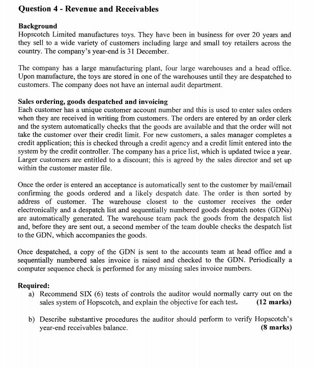 Solved Question 4 - Revenue and Receivables Background | Chegg.com