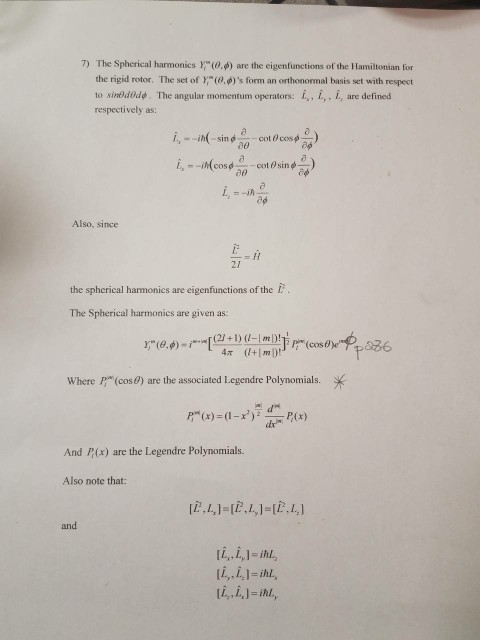 Solved 7) The Spherical harmonics r(θ.) are the | Chegg.com