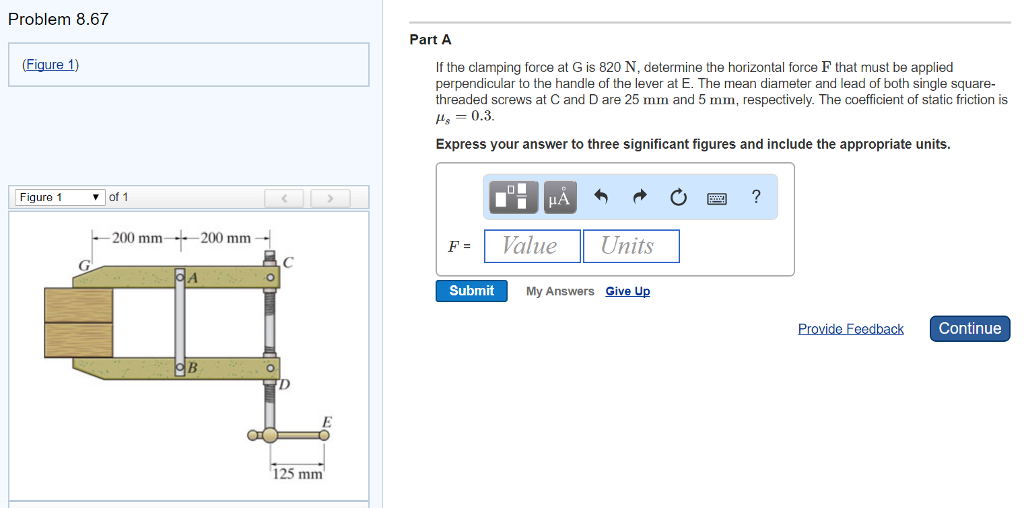 Solved Problem 8.67 Part A (Figure 1) If the clamping force | Chegg.com