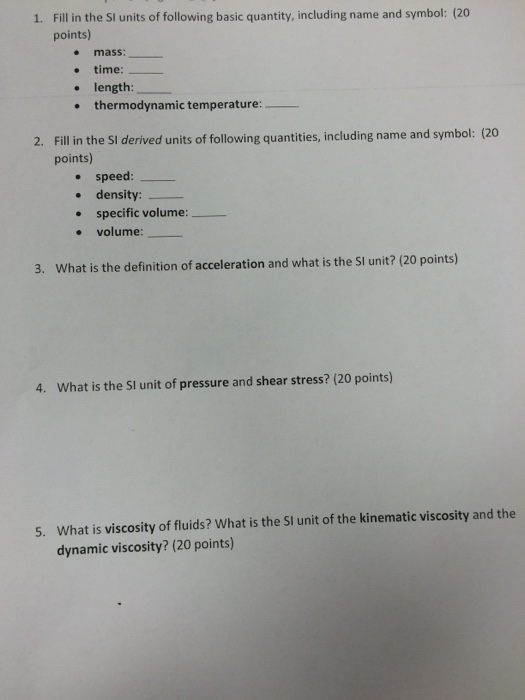 Solved Fill in the SI units of following basic quantity, | Chegg.com