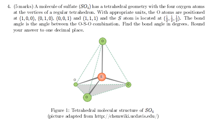 Solved A molecule of sulfate (SO4) has a tetrahedral | Chegg.com