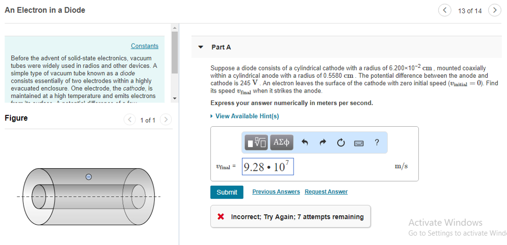 Solved An Electron in a Diode 13 of 14 > Constants Part A | Chegg.com