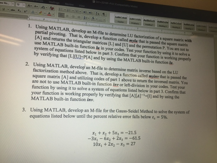 Using Matlab Develop An M File Determine Lu