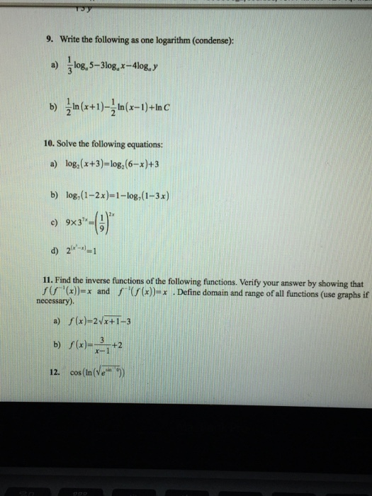 Solved Write the following as one logarithm (condense): | Chegg.com