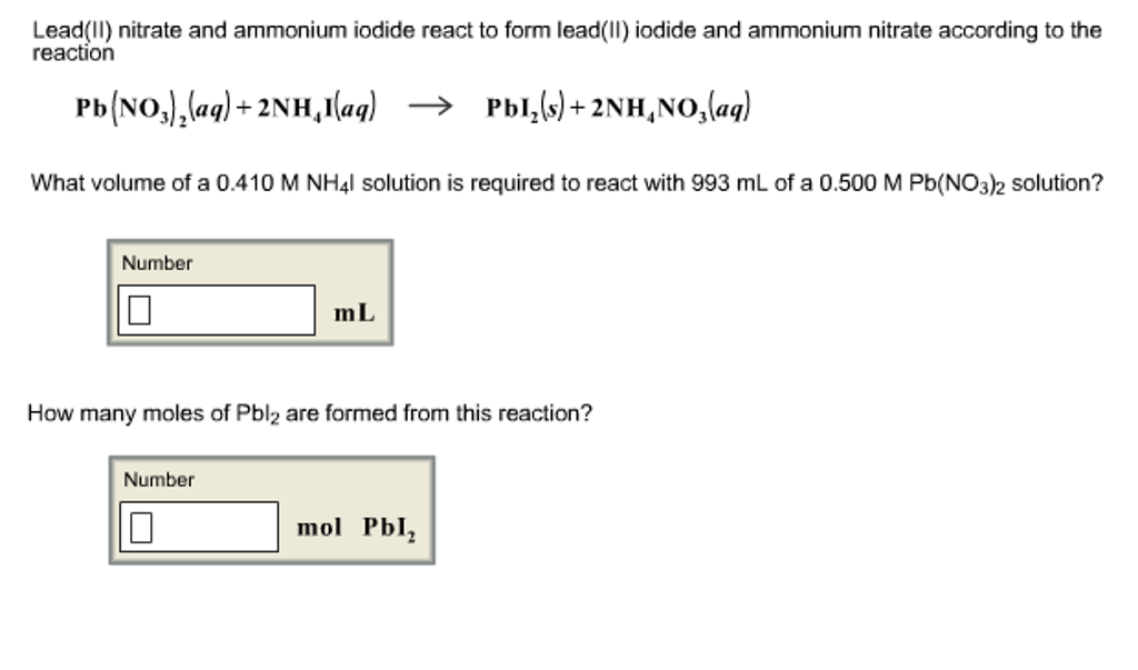 Lead(ll) nitrate and ammonium iodide react to form | Chegg.com