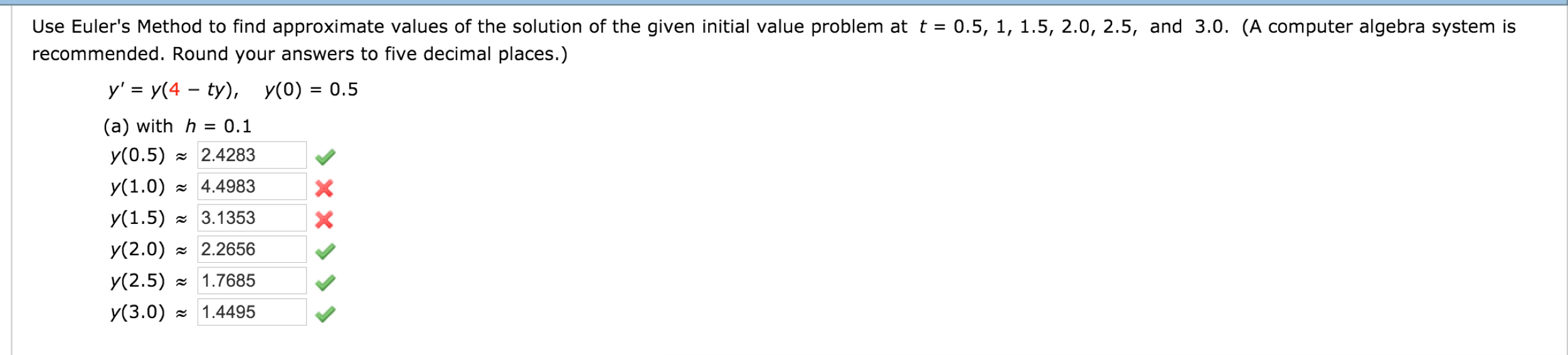 Solved Use Euler's Method to find approximate values of the | Chegg.com