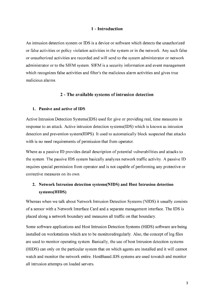 Solved 1 Introduction An intrusion detection system or IDS | Chegg.com