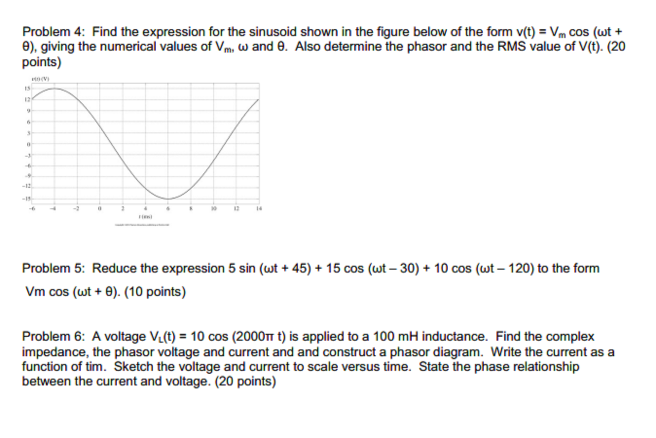 Solved Problem 4: Find the expression for the sinusoid shown | Chegg.com Solved Problem 4: Find the expression for the sinusoid shown | Chegg.com