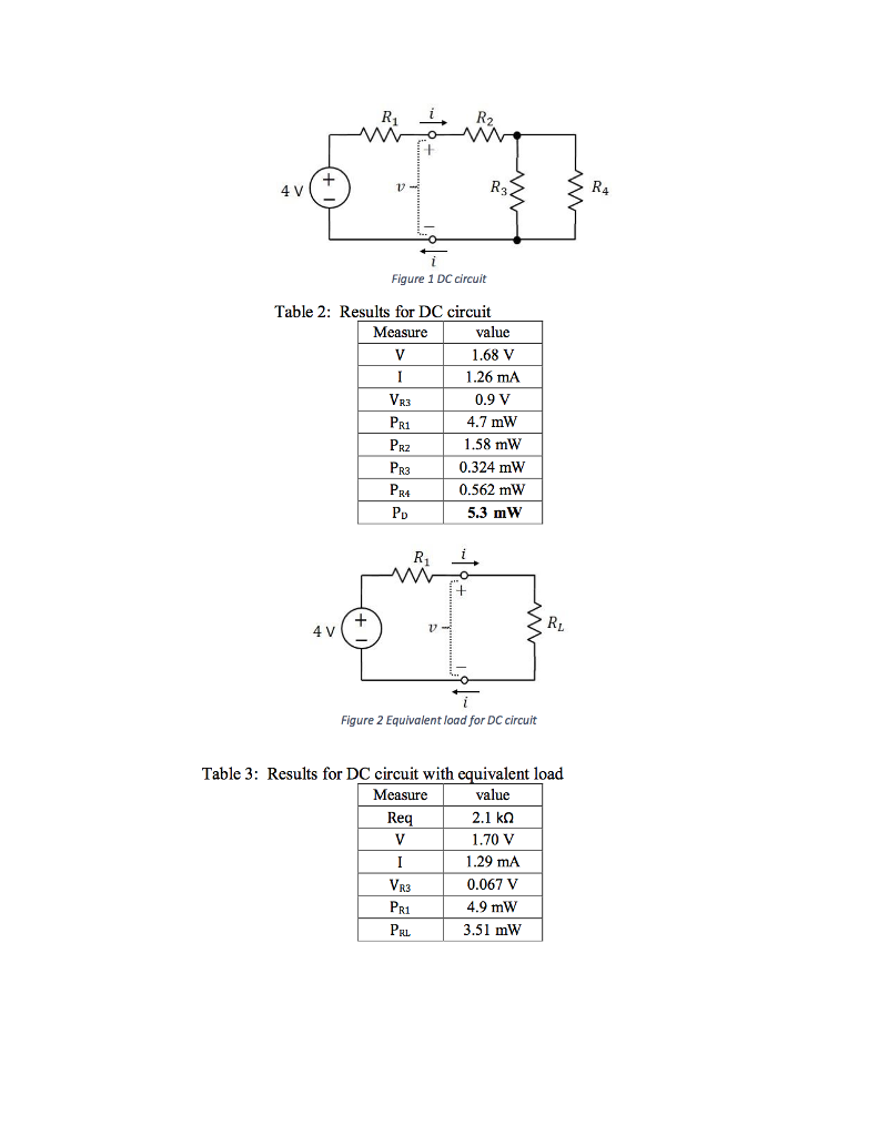 Solved 4 V Figure 1 DC circuit Table 2: Results for DC | Chegg.com