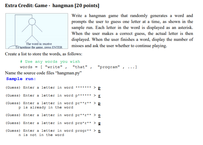 Solved Extra Credit Game Hangman 20 Points Write A 