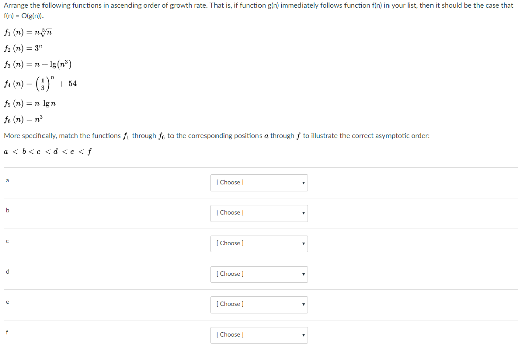 Solved Arrange the following functions in ascending order of | Chegg.com