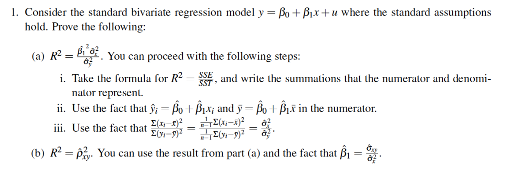 Solved I. Consider the standard bivariate regression model y | Chegg.com