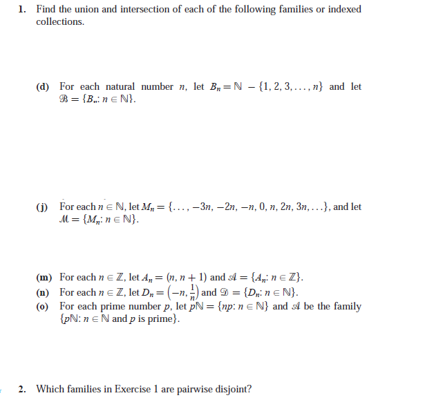 Solved Find the union and intersection of each of the | Chegg.com