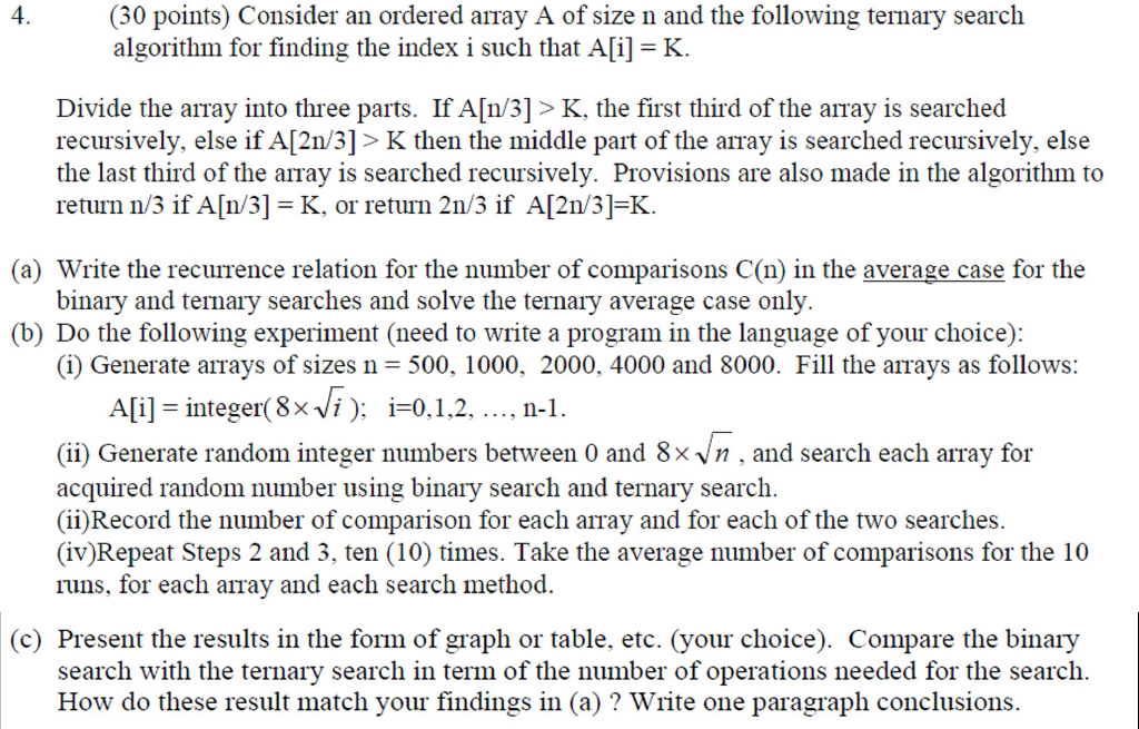 Solved Consider an ordered array A of size n and the | Chegg.com