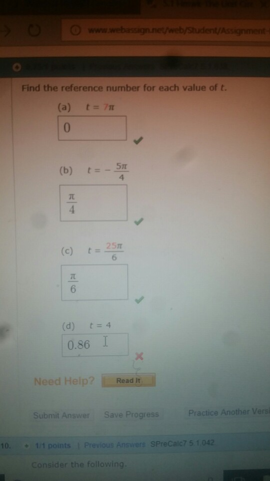 Solved Find the reference number for each value of t. (a) | Chegg.com